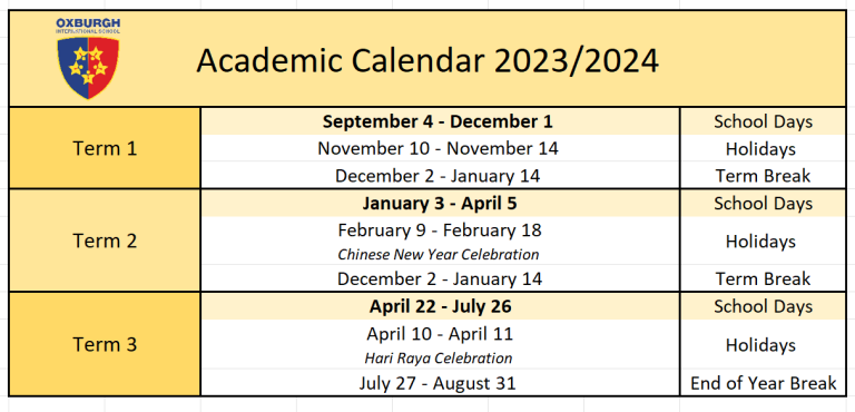 Academic Calendar - Oxburgh International School